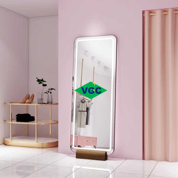 VGC Luminous Dressing Mirror Solid Wood Base LED Floor Mirror Full-Length Mirror with Light 60 ...